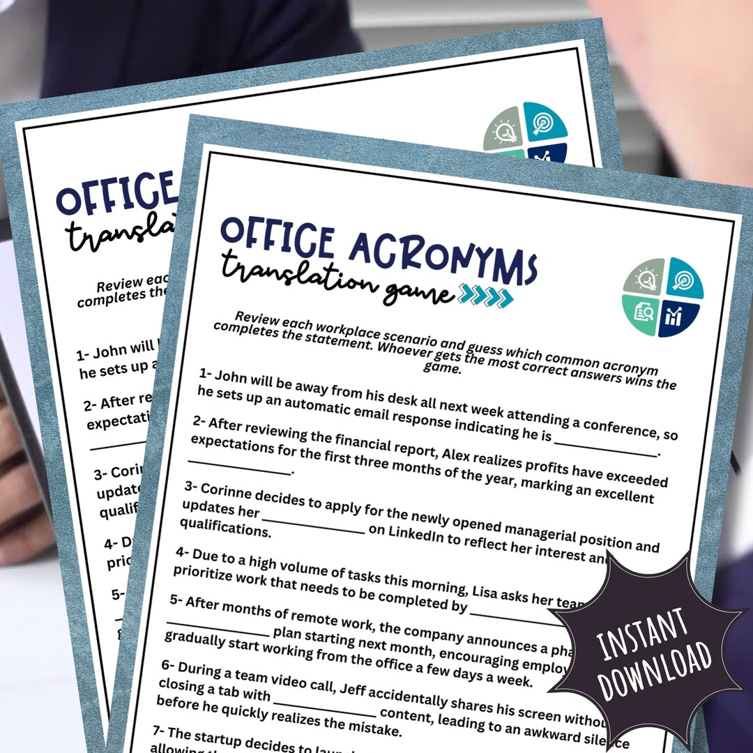 Office Party Icebreaker Workplace Acronyms Jargon Language Translation ...