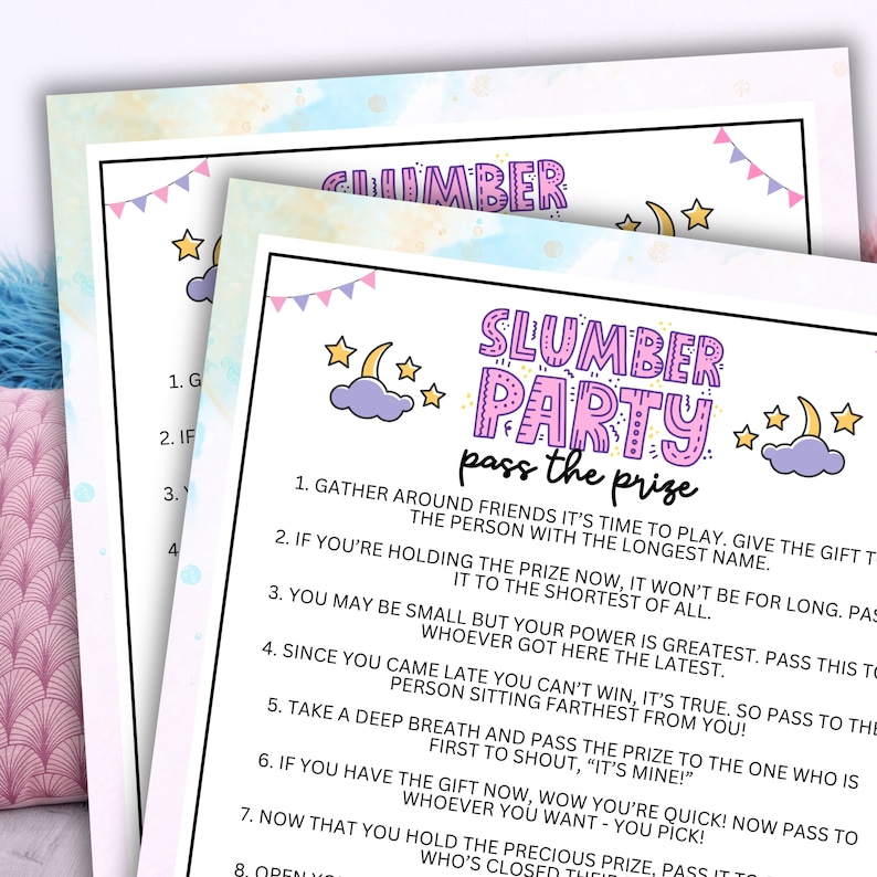 Slumber Party Pass the Prize Left Right Pink Purple Game Activity for ...