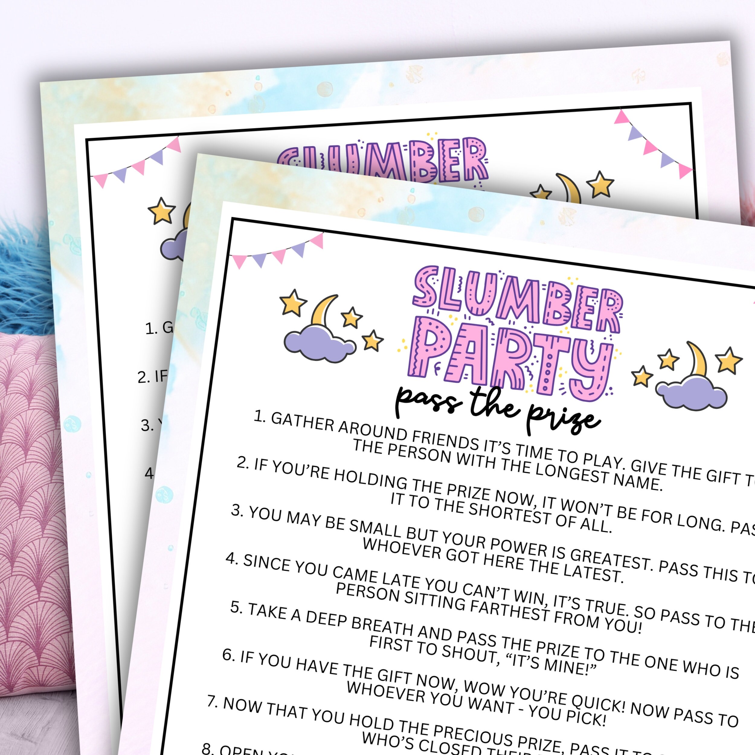 Slumber Party Pass the Prize Left Right Pink Purple Game Activity for ...