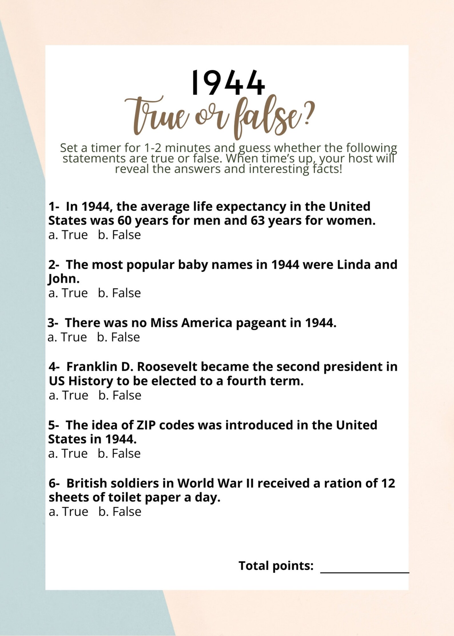 80th Birthday Games 1944 Printable Party Pack Bundle Set of Instantly ...