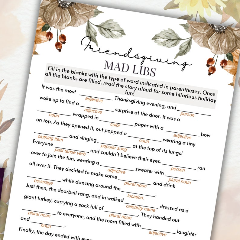 Friendsgiving Mad Lib Story Telling Fill in the Blank Funny Hilarious ...
