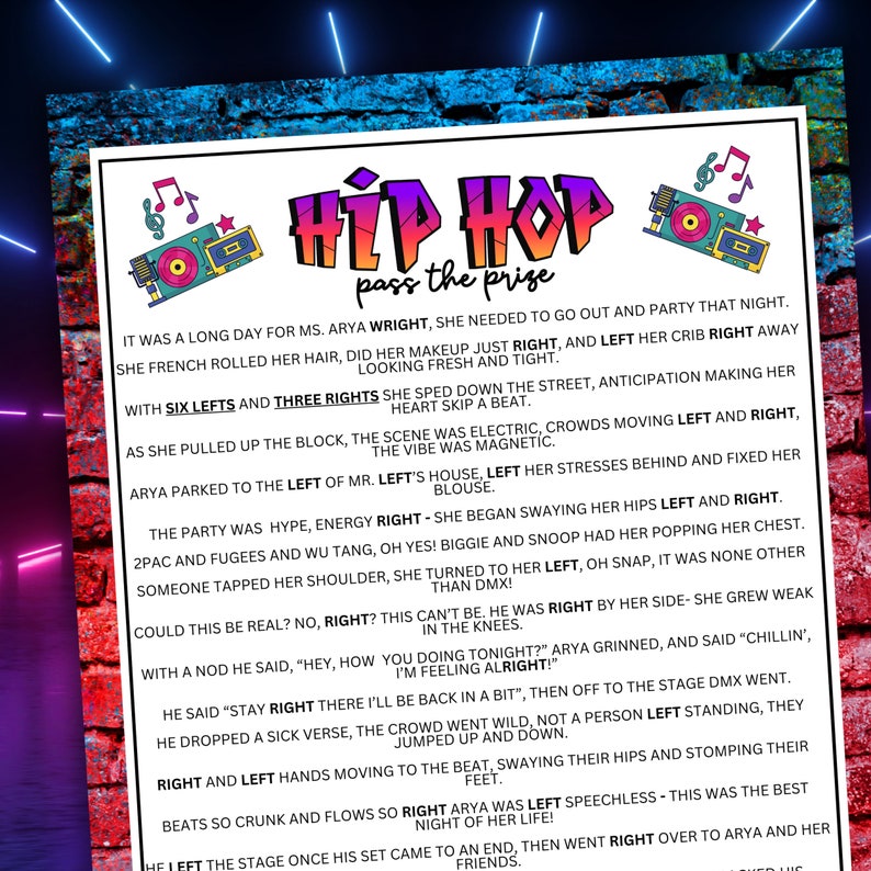 90's Hip Hop Block Party Pass the Prize Left Right Game for Rap R&B ...