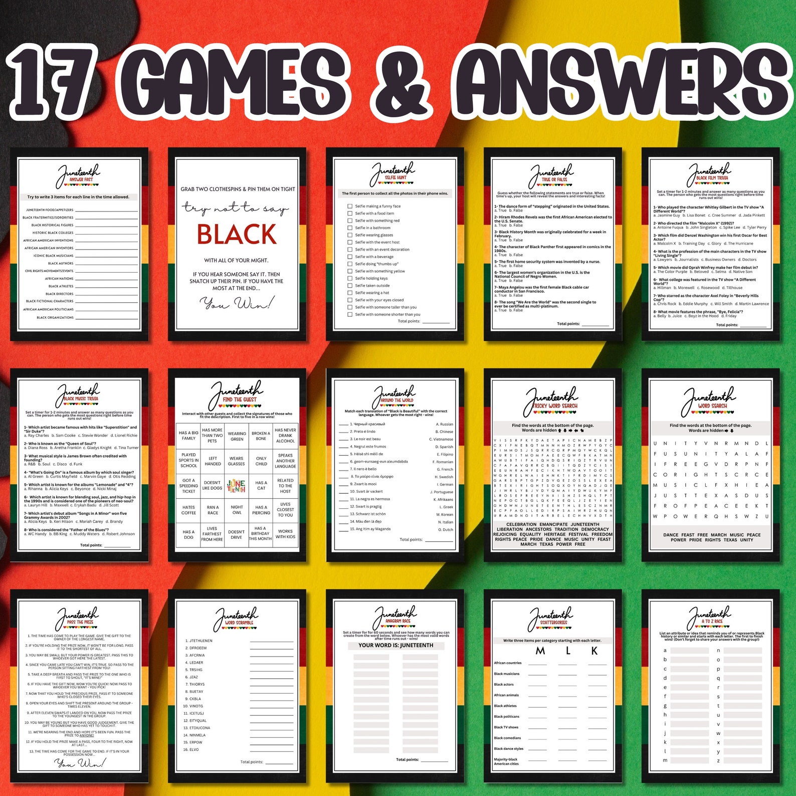 Juneteenth Games Bundle of Trivia Questions and Word Puzzle Activities ...