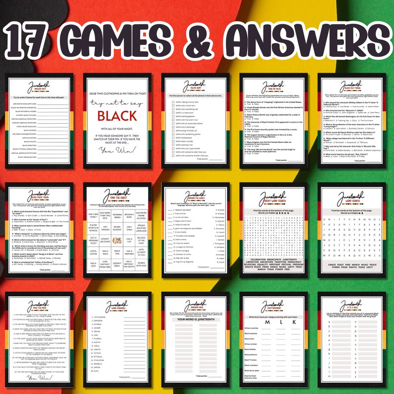 Juneteenth Games Bundle of Trivia Questions and Word Puzzle Activities ...
