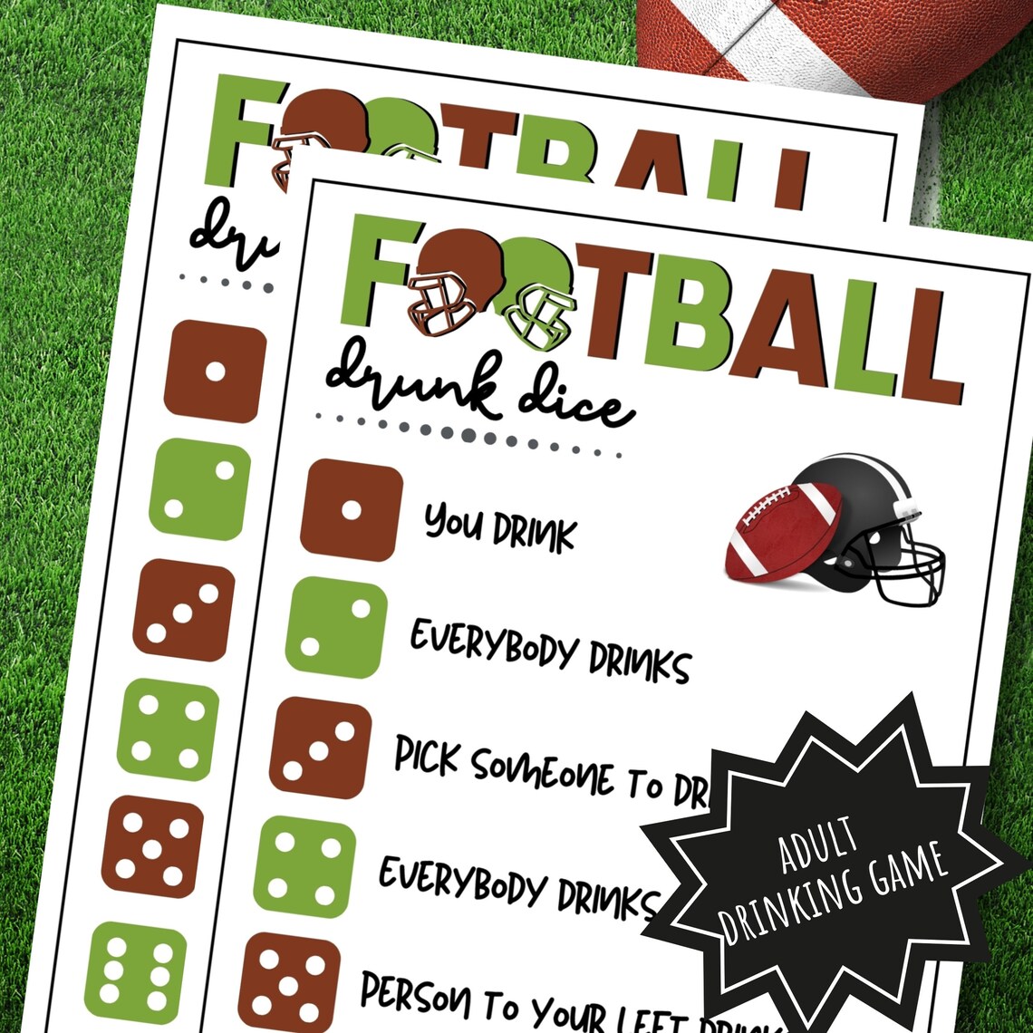 Football Drunk Dice Drinking Printable Game for Adults to Celebrate ...