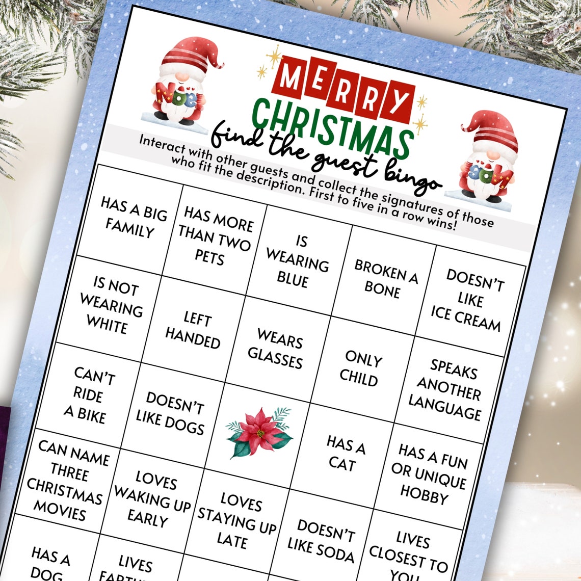 Christmas Find the Guest BINGO Party Icebreaker Mix and Mingle Human ...