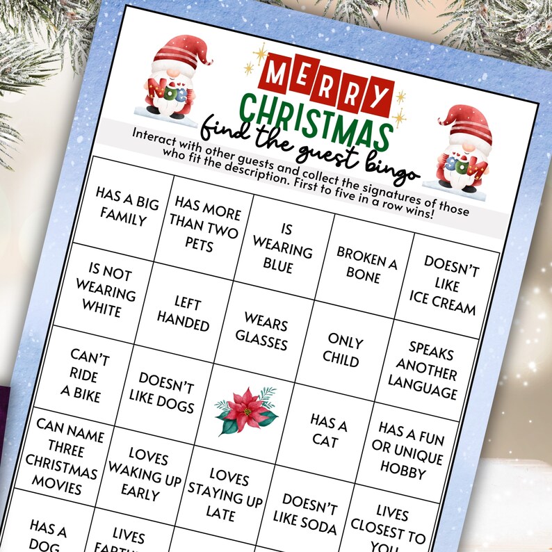 Christmas Find the Guest Bingo: Party Icebreaker Game (digital Download ...