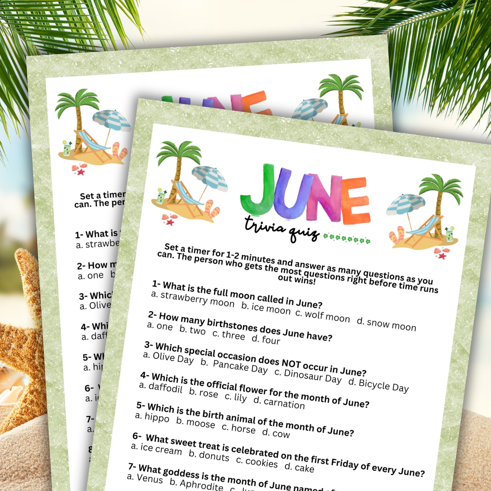 Summer Trivia Printable Multiple Choice Beach Vacation RV Camping Ice ...
