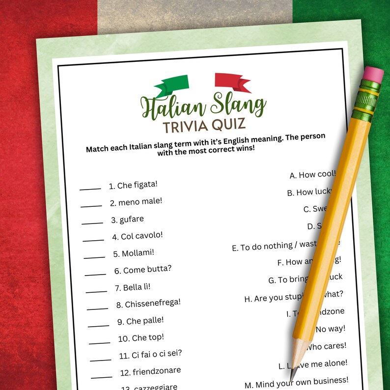 Italian Slang Trivia Game: Language Learning Activity (PDF) - Etsy