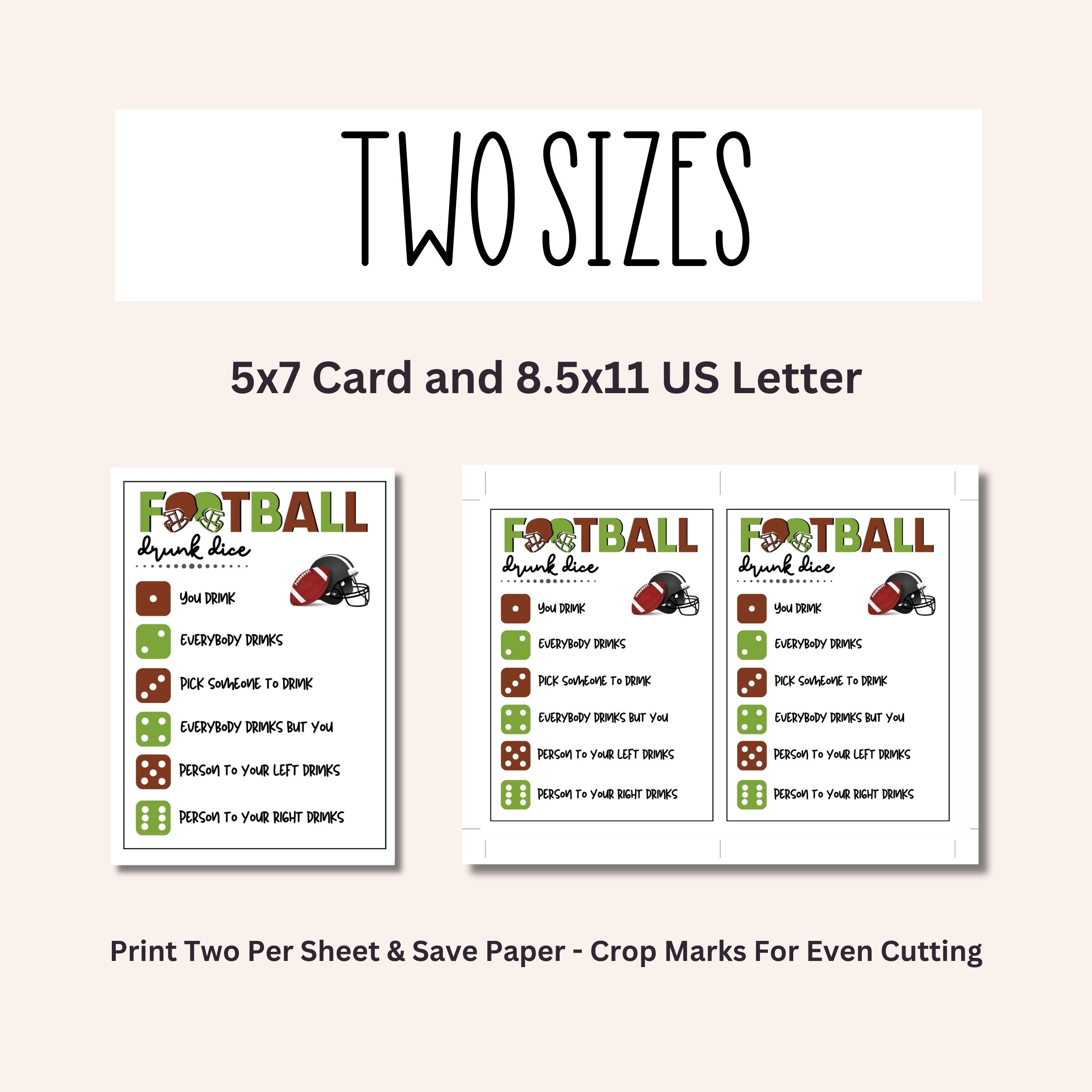 Football Drunk Dice Drinking Printable Game for Adults to Celebrate ...