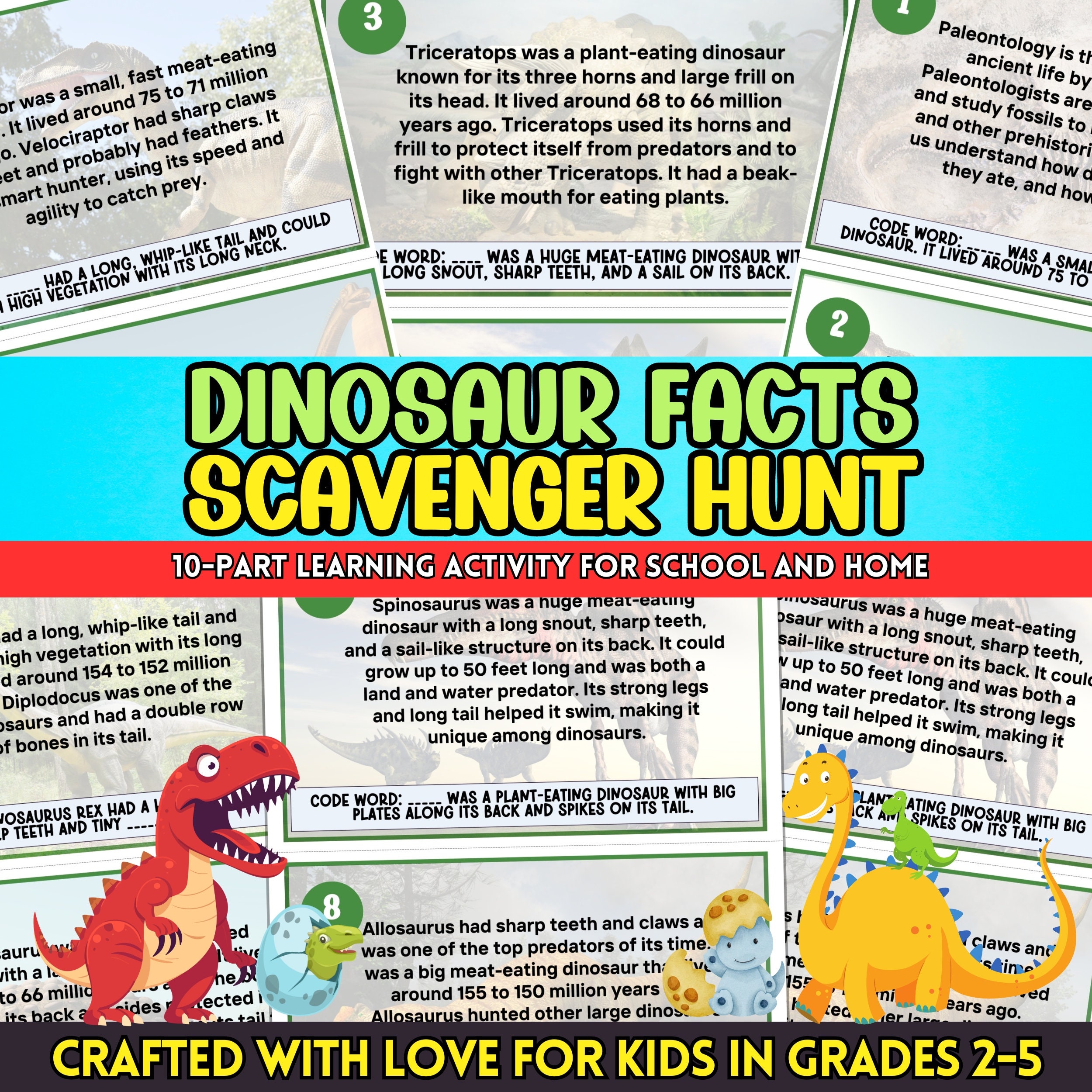 Dinosaur Scavenger Hunt Printable Paleontology Study Unit Game Kids Age ...