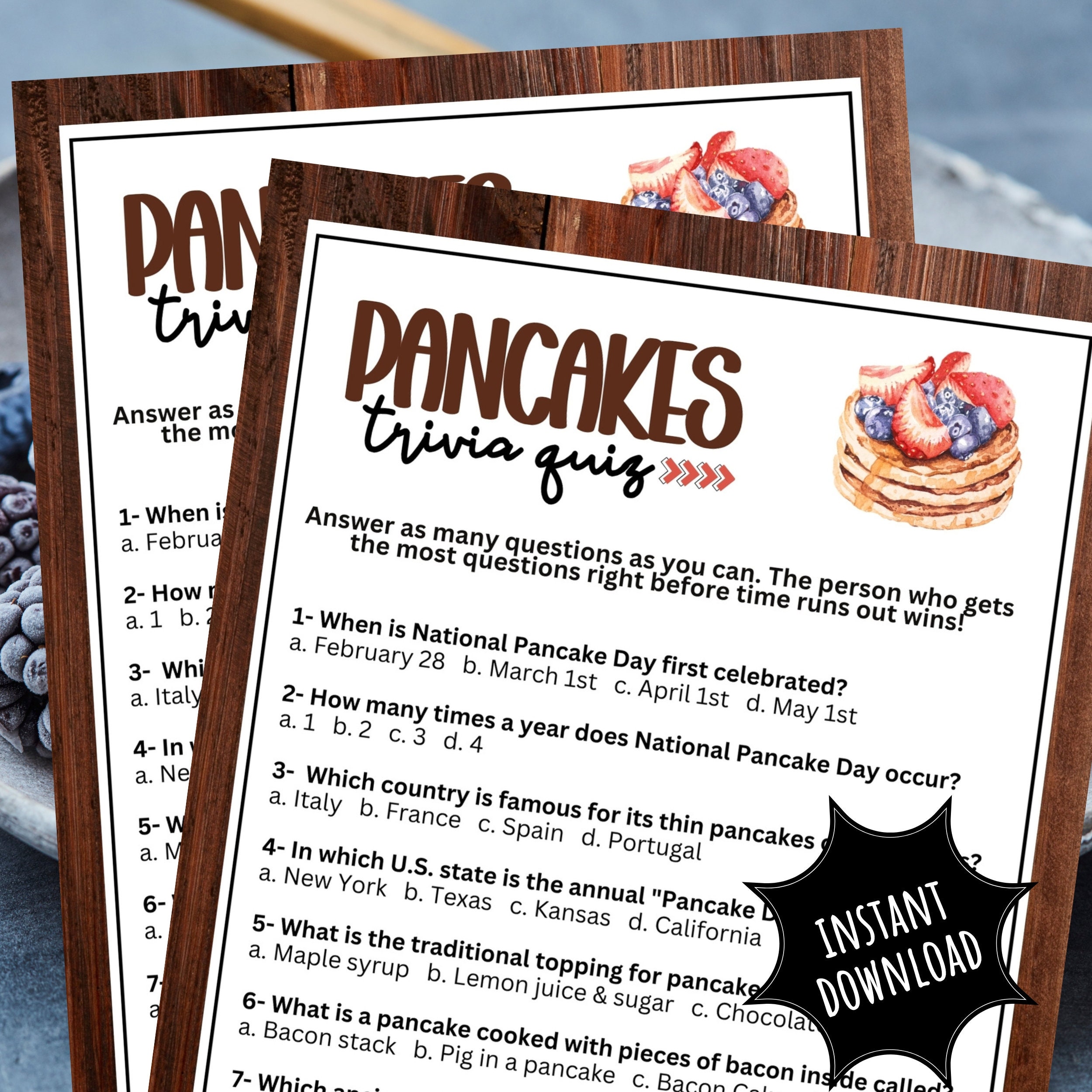 Pancake Party Trivia Quiz Questionnaire for Pancakes and Pajamas on ...