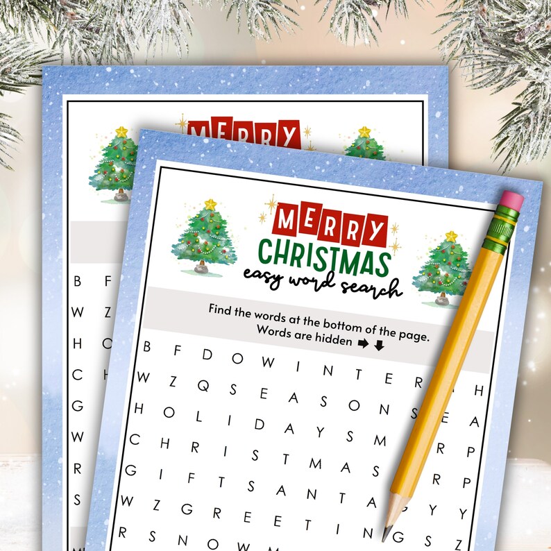 Christmas Easy Word Search for Little Kids and Young Teens Simple ...