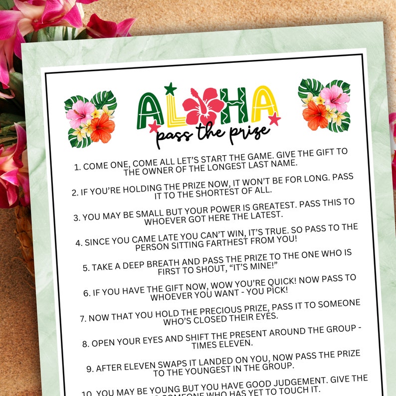 Hawaiian Luau Pass the Prize Game: Aloha Tiki Party (digital Download ...