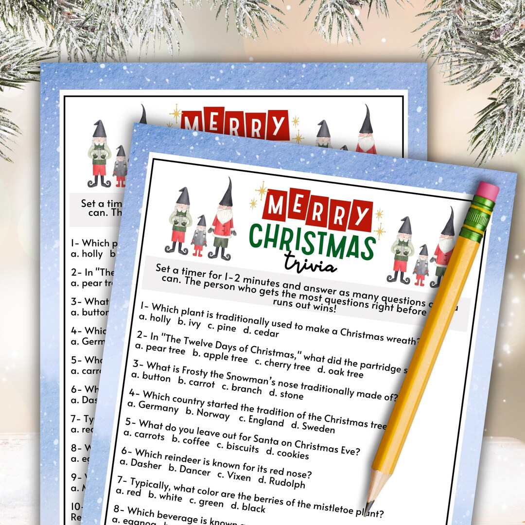 Christmas Trivia Quiz Printable Party Game Interesting Facts Match up ...