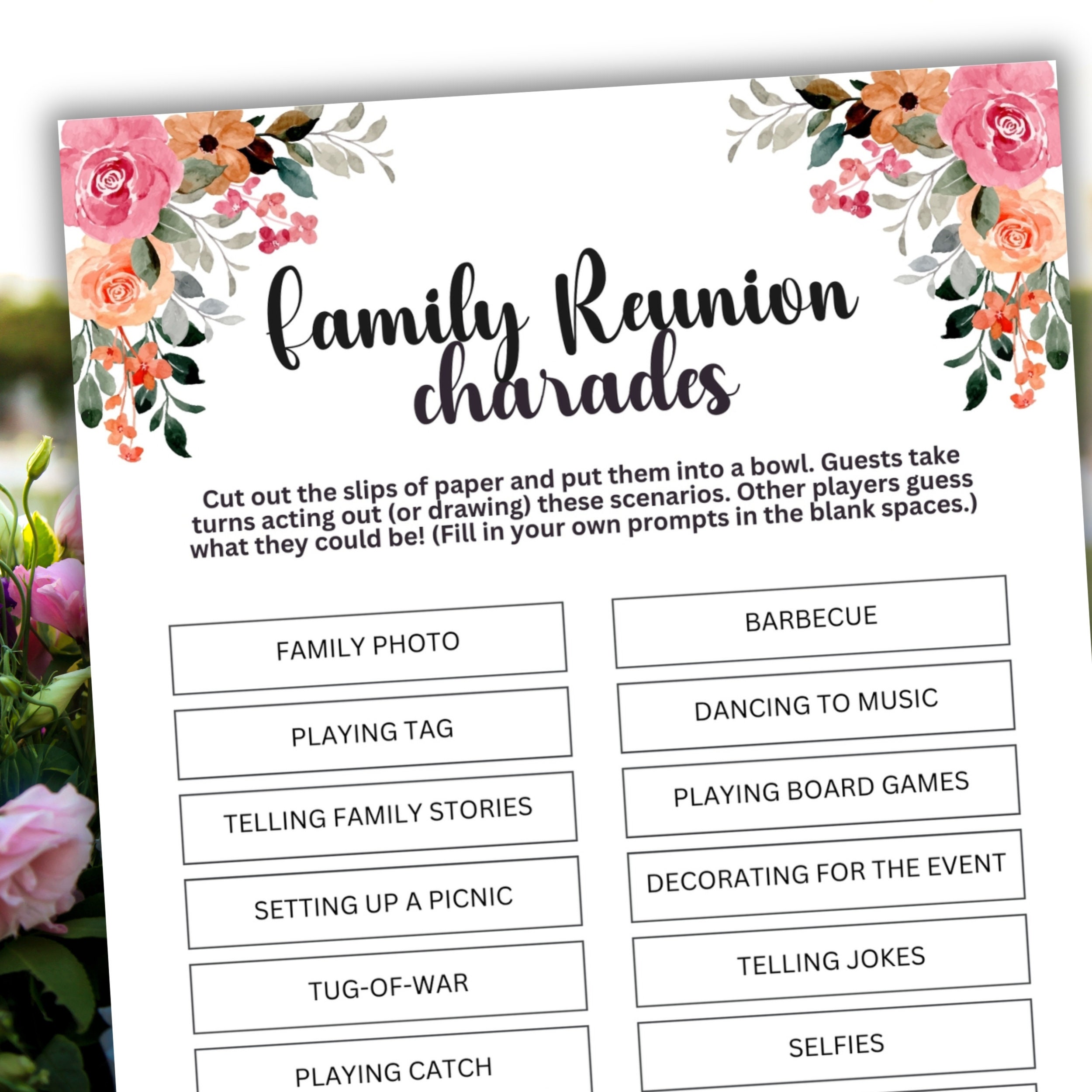 Family Reunion Charades Game for Gatherings Picnics Bbqs Vacation Trips ...