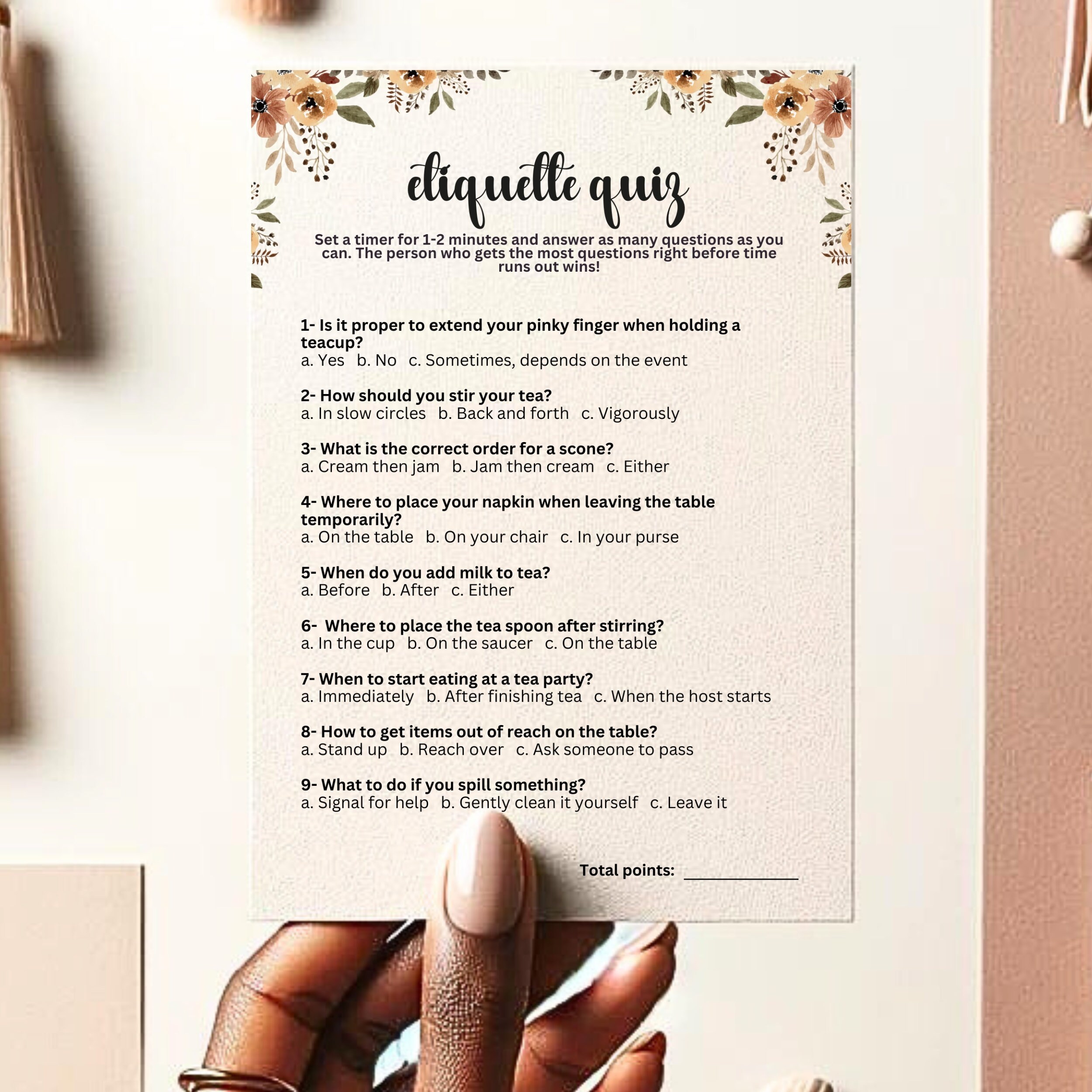 Tea Party Etiquette Game Printable Trivia Questionnaire Quiz With ...