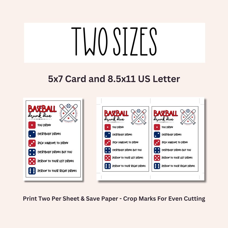 Baseball Drunk Dice Drinking Printable Party Game for Adults to Get ...