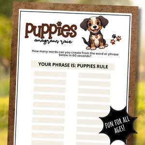 Puppy Party Anagrams Scrambled Word Game for A Dog or Doggy Themed ...