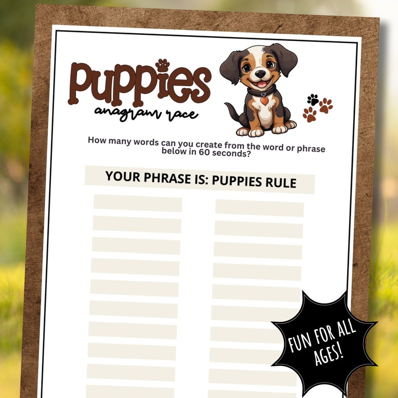 Puppy Party Anagrams Scrambled Word Game for A Dog or Doggy Themed ...