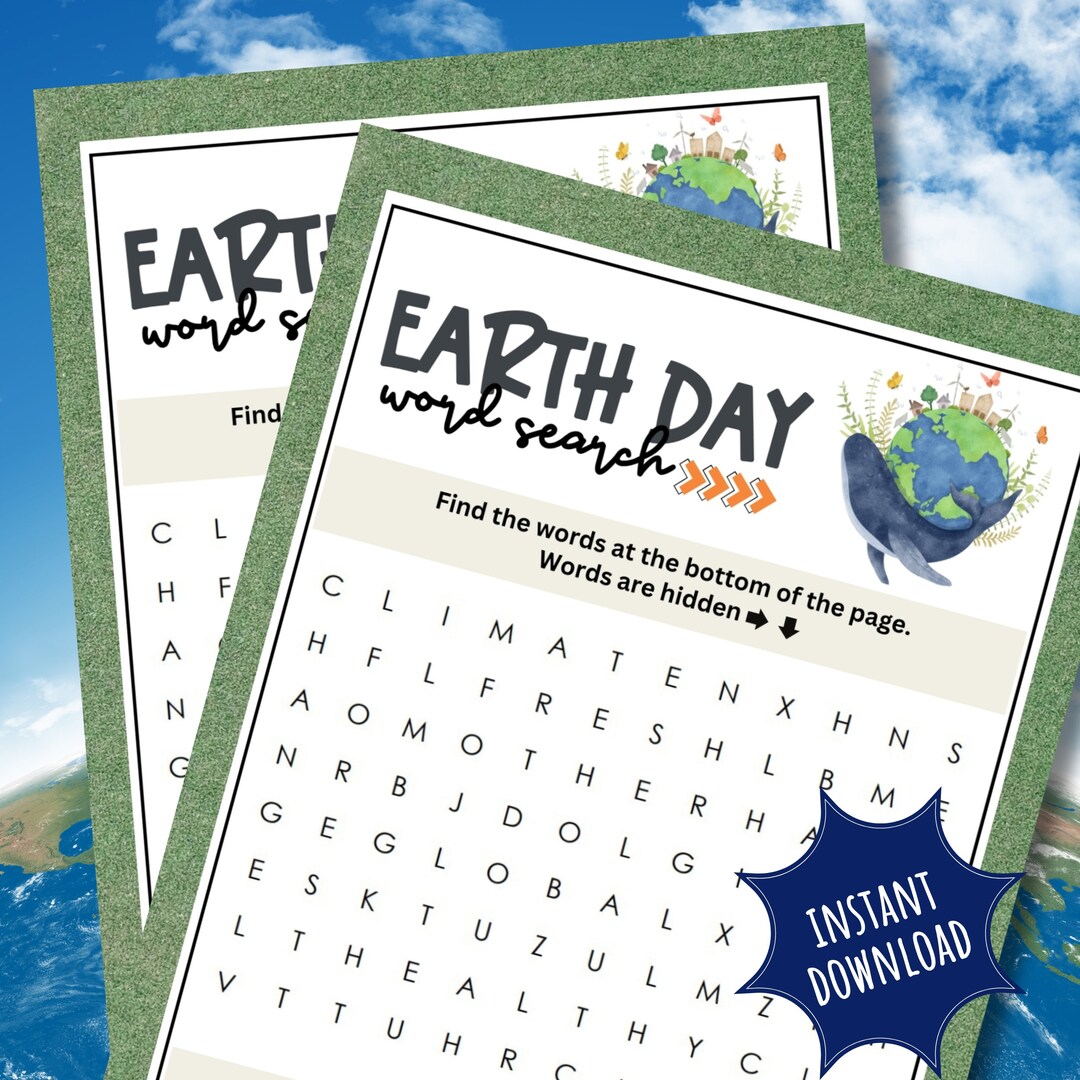Earth Day Word Search EASY Printable PDF Game Activity for Little Kids ...