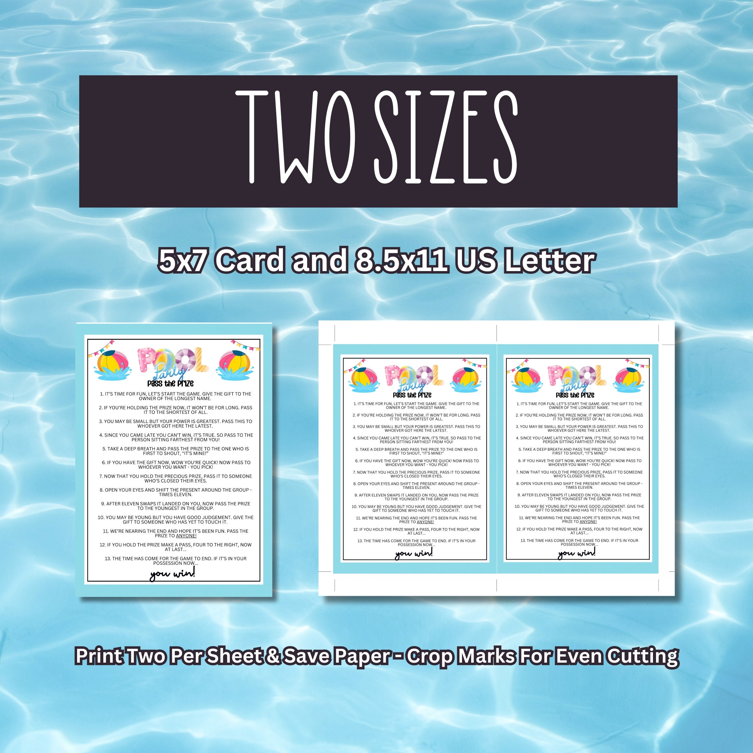 Pool Party Pass the Prize Left Right Summer Themed Activity Backyard ...