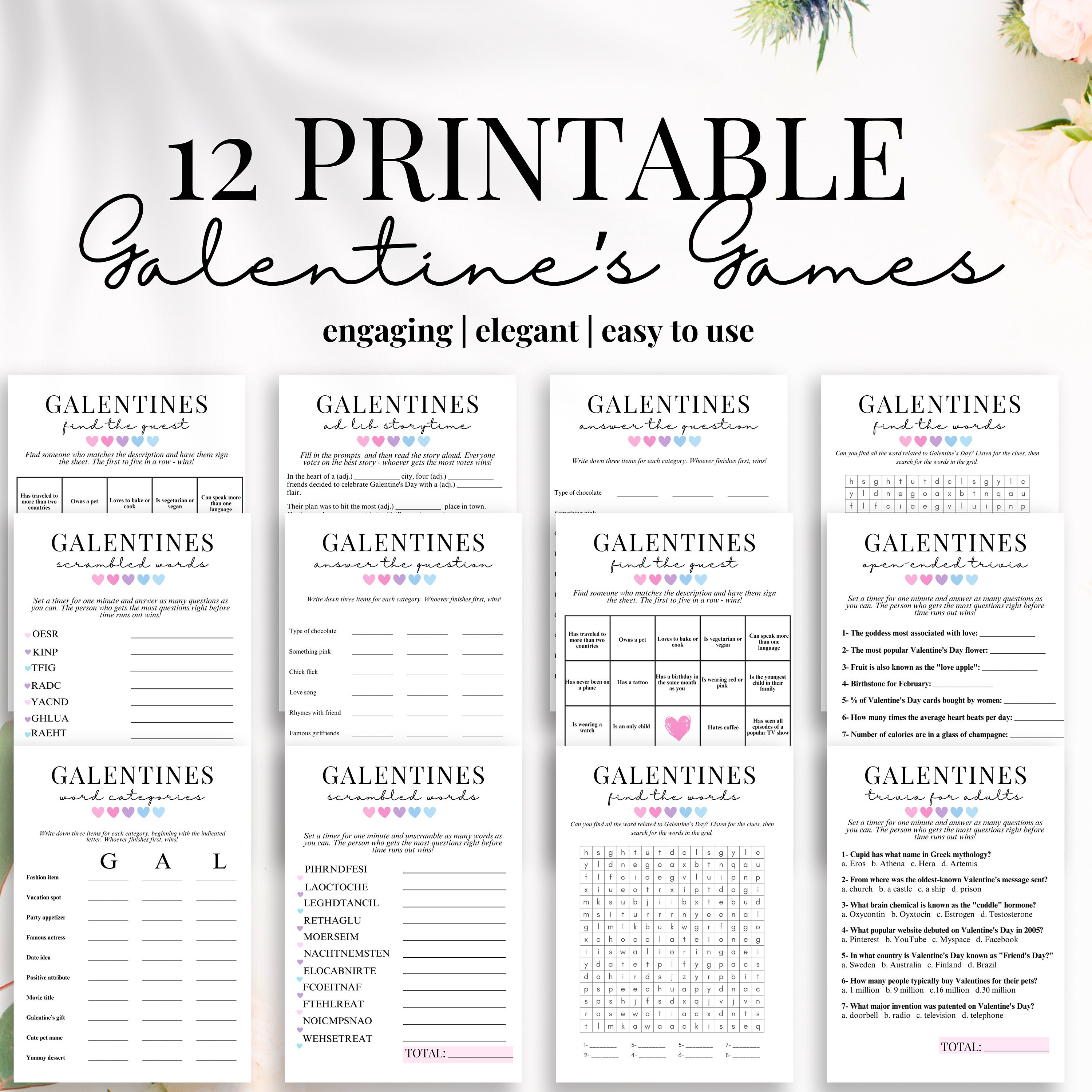 Galentines Trivia Pop Quiz Fun Questionnaire for Girls Night Ladies ...