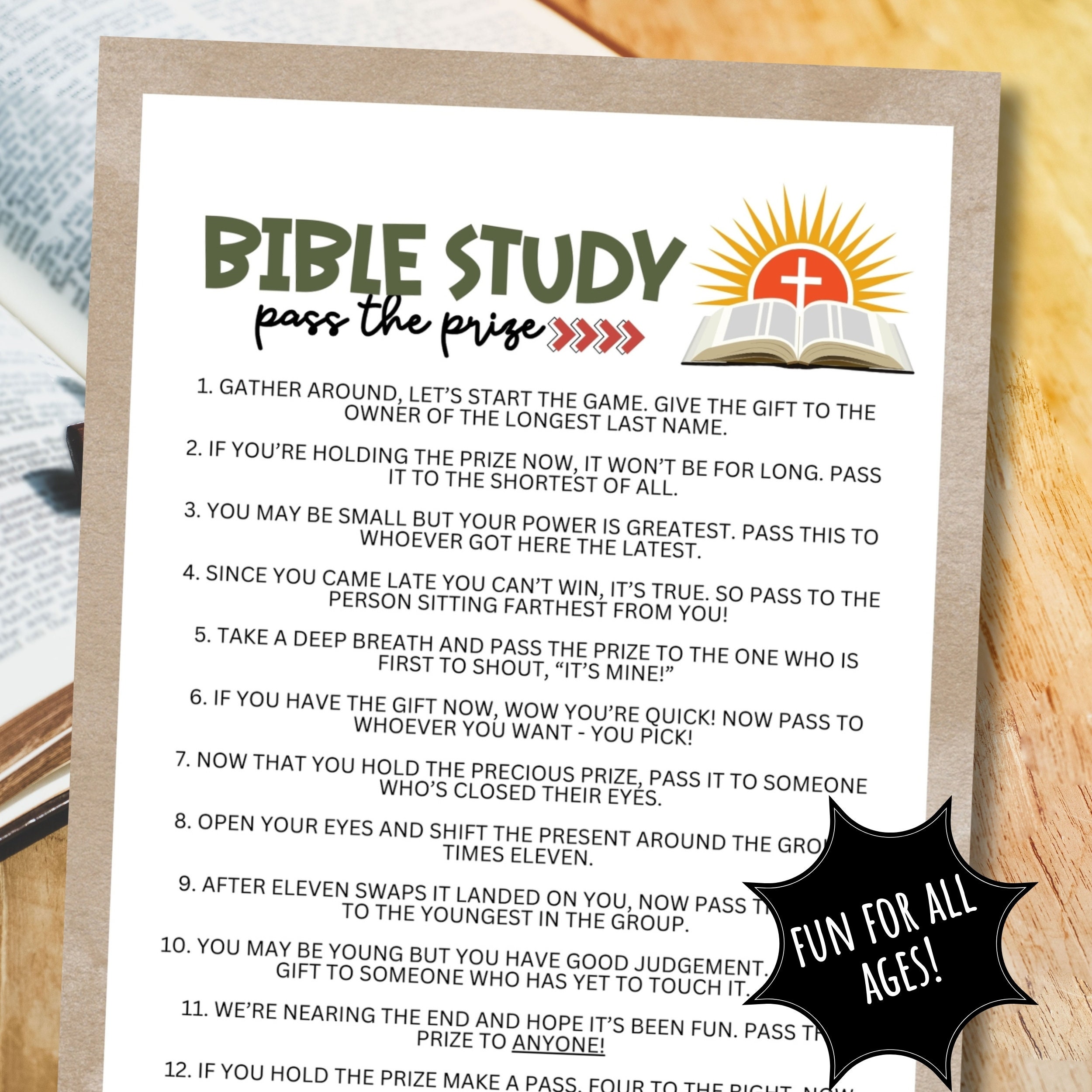Bible Study Game: Pass the Prize - Christian Family Activity (PDF) - Etsy