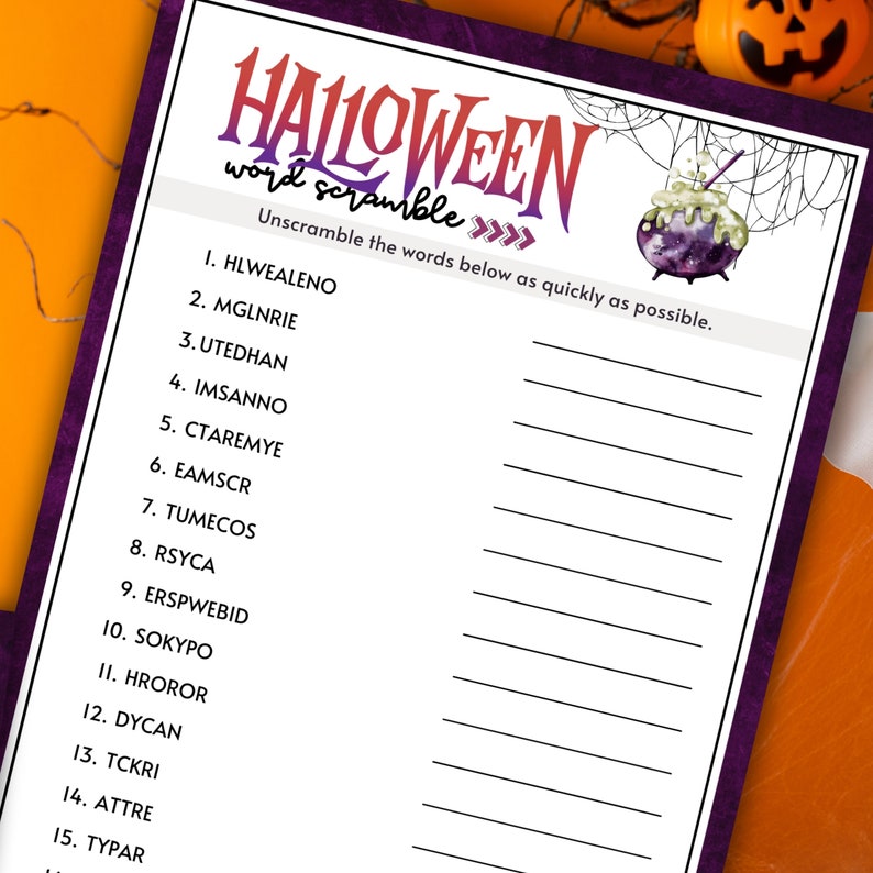 Halloween Word Scramble Game: Printable Party Activity (PDF) - Etsy