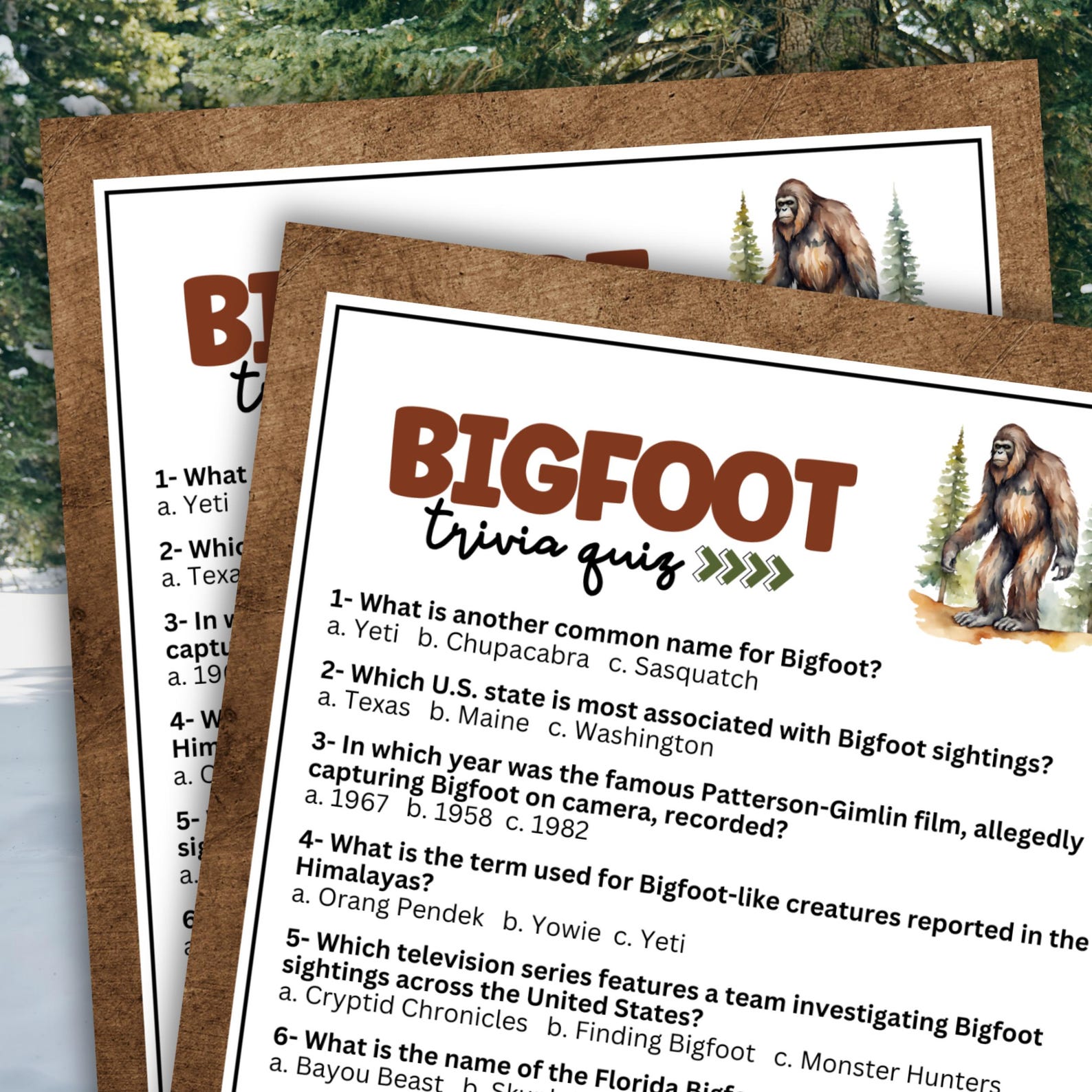 Bigfoot Trivia Quiz: Camping, Hiking, Road Trip Game (PDF) - Etsy