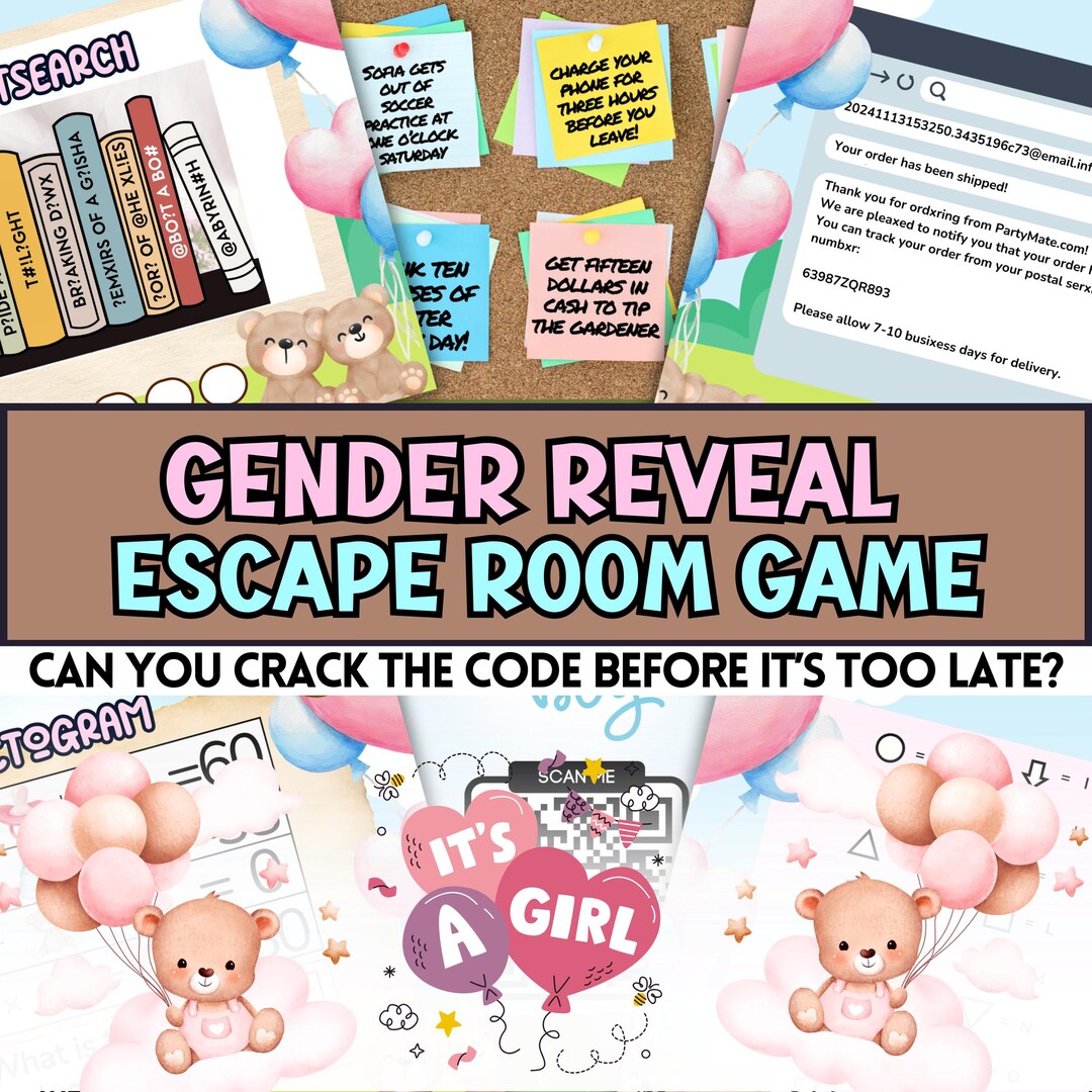 Gender Reveal Escape Room It's A Girl DIY Printable Party Puzzle Game ...