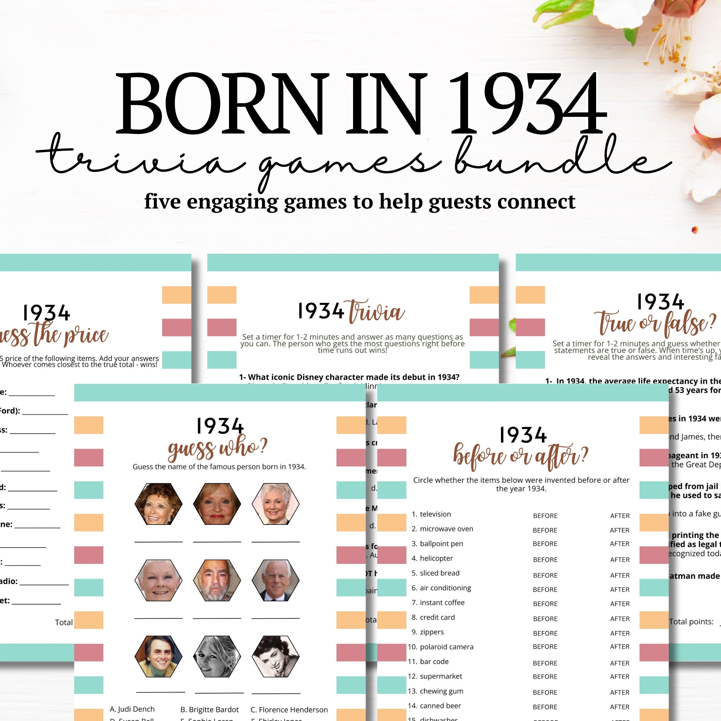 1934 Trivia 90th Birthday Game Bundle (printable Quizzes) - Etsy