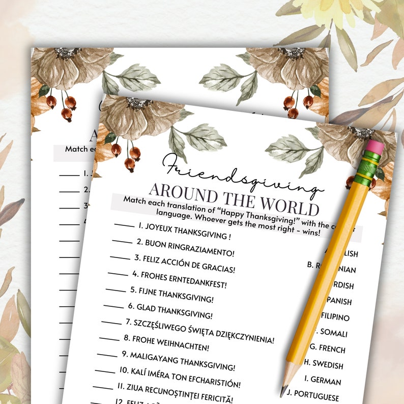 Friendsgiving Around the World Printable Foreign Language PDF Fun ...