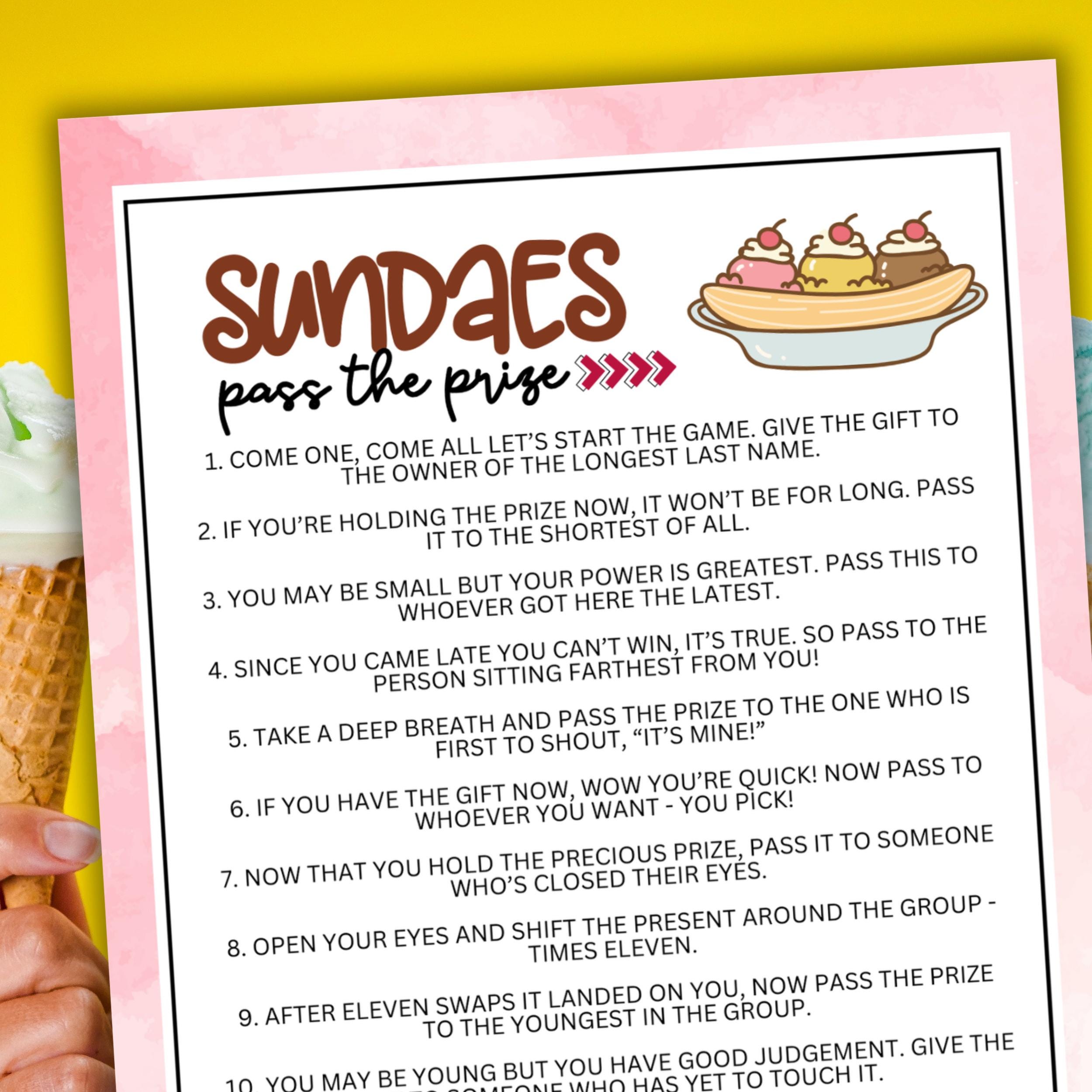Sundae Pass the Prize Game: Ice Cream Party Activity (PDF) - Etsy