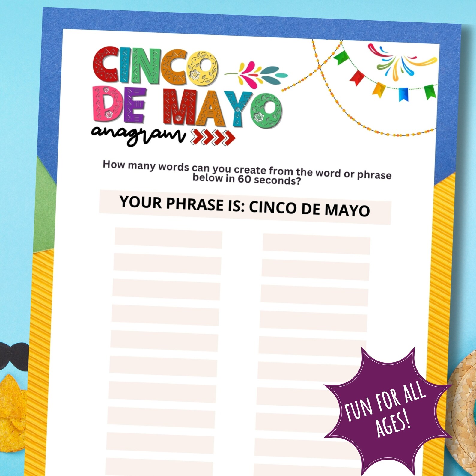 Cinco De Mayo Printable Game and Anagram Word Scramble to Search for ...