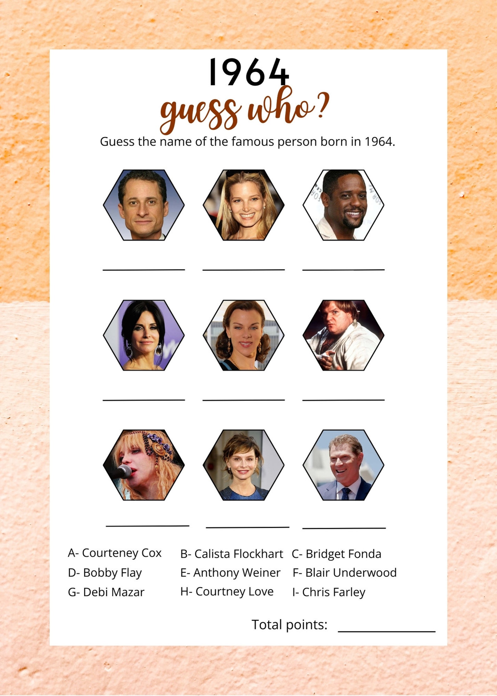 Born in 1964 Trivia 60th Birthday Game Party Pack Bundle Set of Instant ...