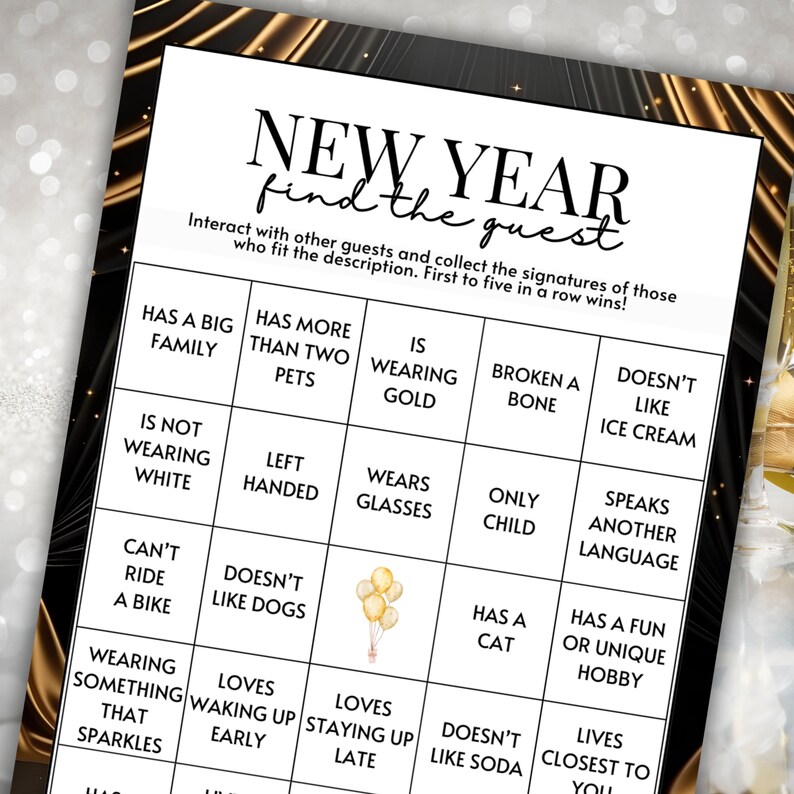 New Year's Eve Find the Guest BINGO Meet Someone Person Who Icebreaker ...