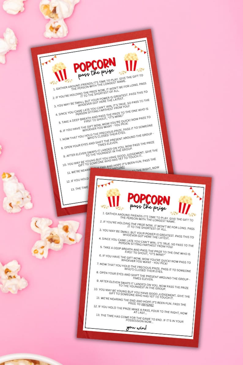Popcorn Pass the Prize Game: Birthday Party Activity (PDF) - Etsy