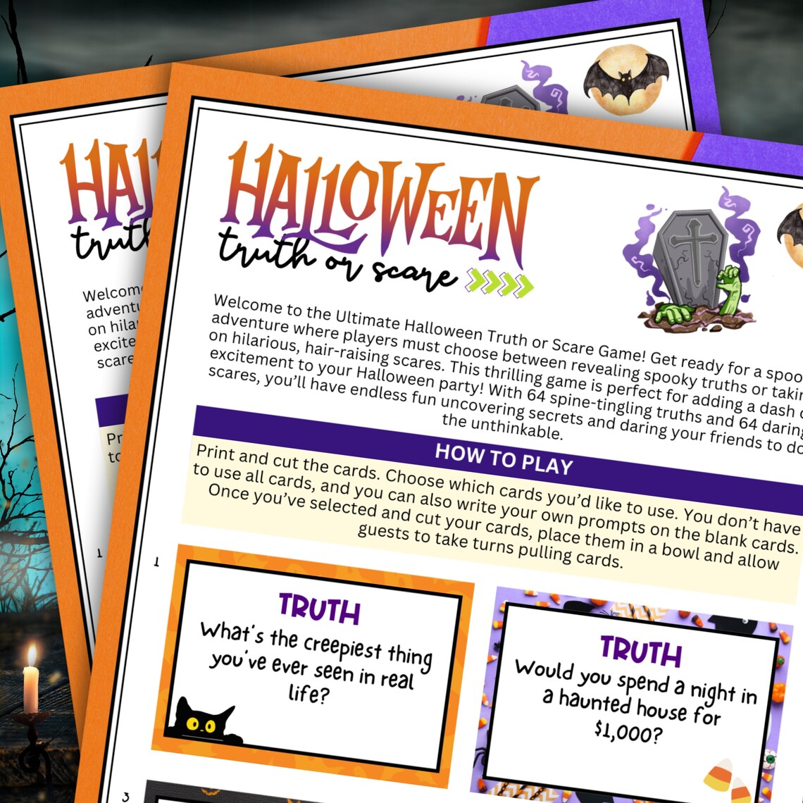 Halloween Truth or Scare Printable Party Game Dare Questions Spooky ...