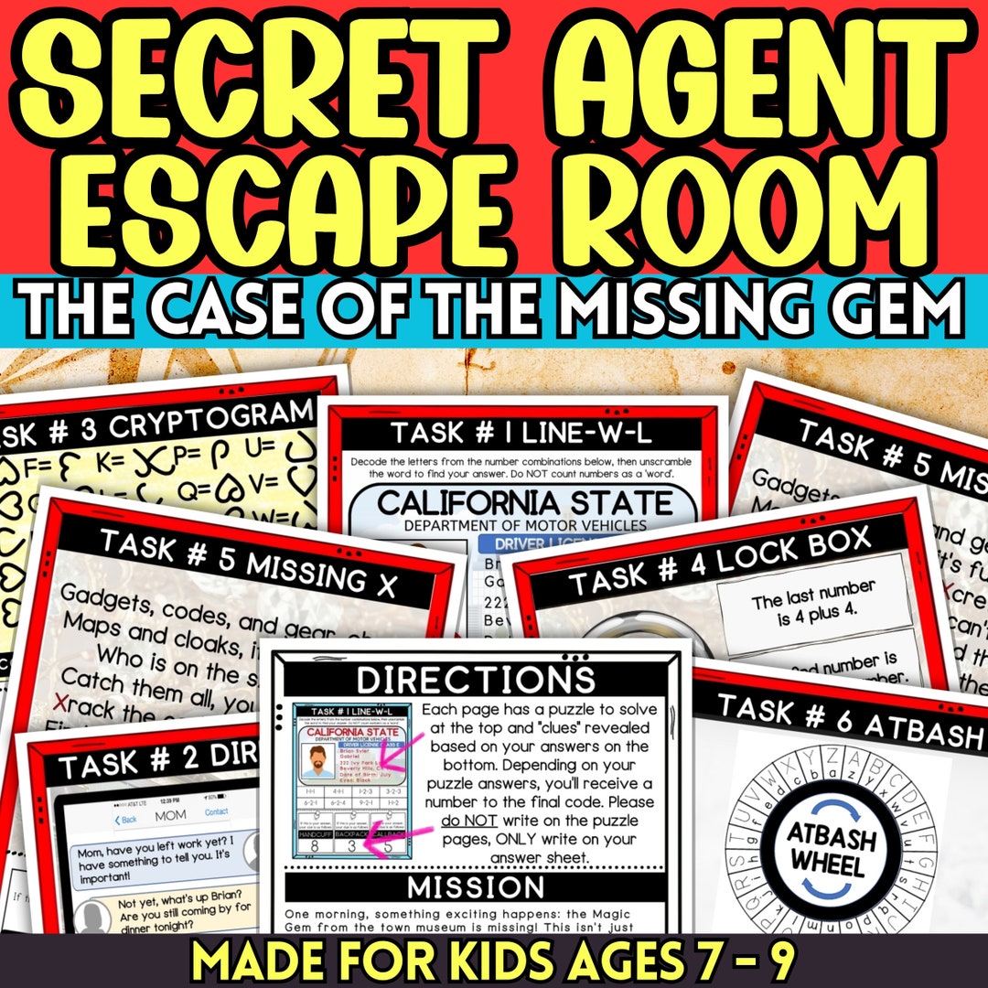 Kids Secret Agent Activity Escape Room Spy ID Decoder Investigation Kit ...