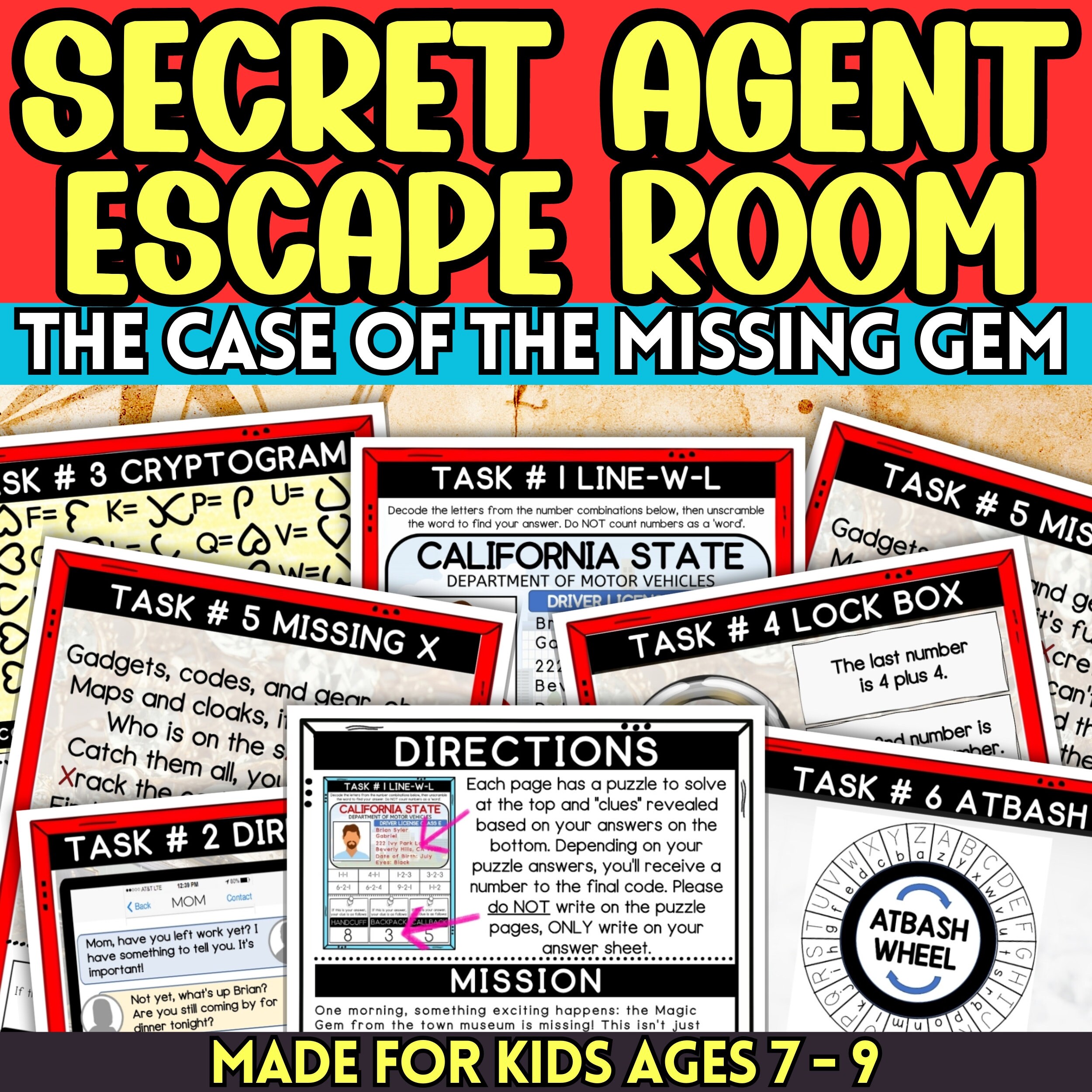 Kids Secret Agent Activity Escape Room Spy ID Decoder Investigation Kit ...