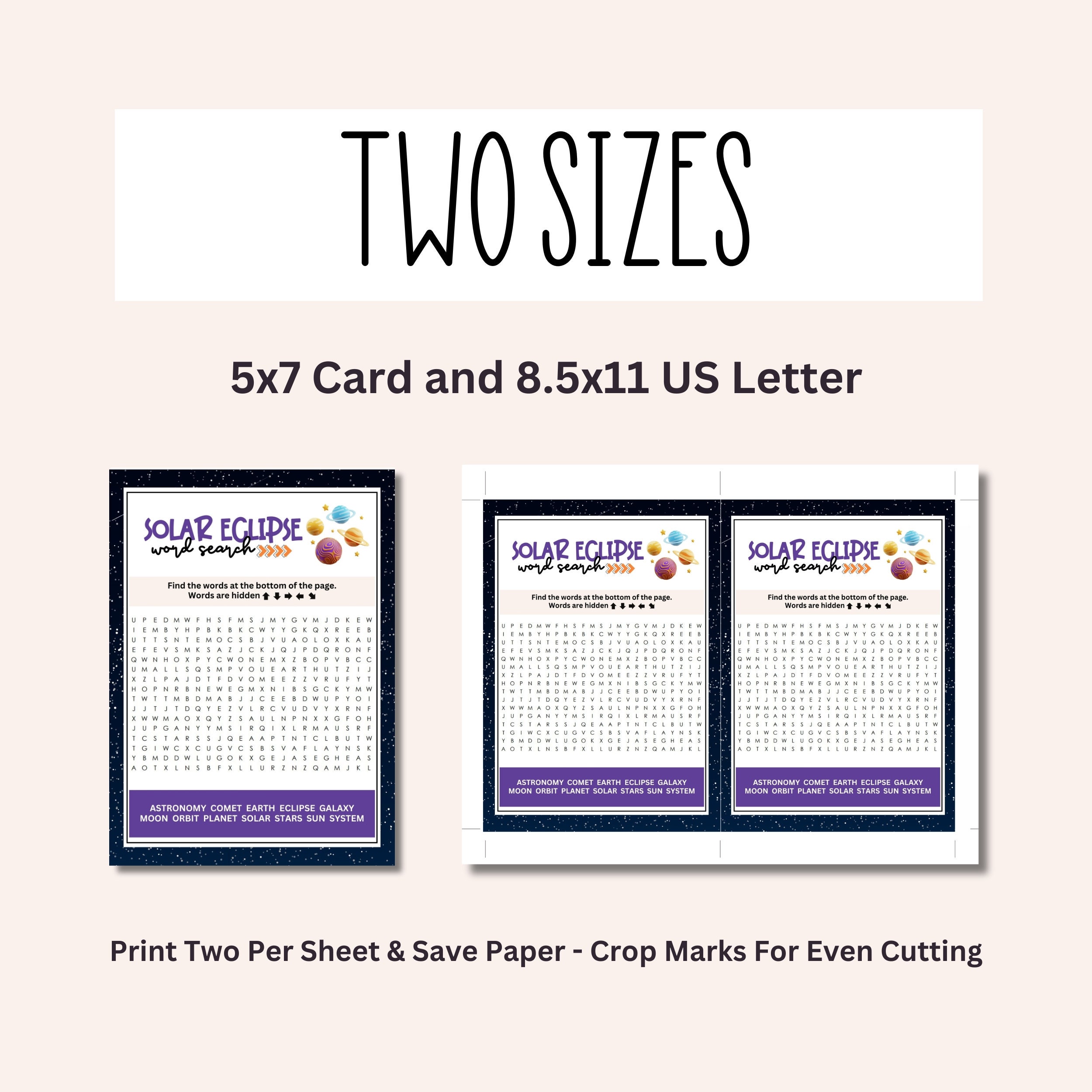 Solar Eclipse Word Search HARD Printable PDF Game Activity for Older ...