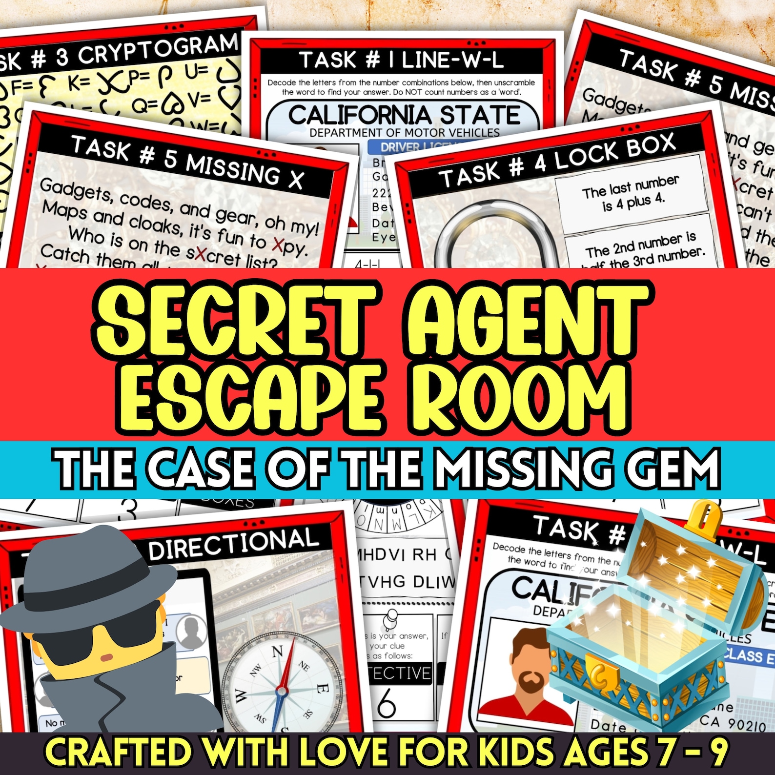Kids Secret Agent Activity Escape Room Spy ID Decoder Investigation Kit ...