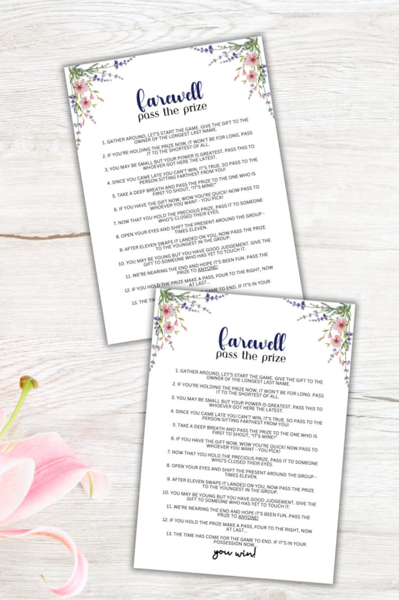 Farewell Party Game: Pass the Prize Printable (digital Download) - Etsy