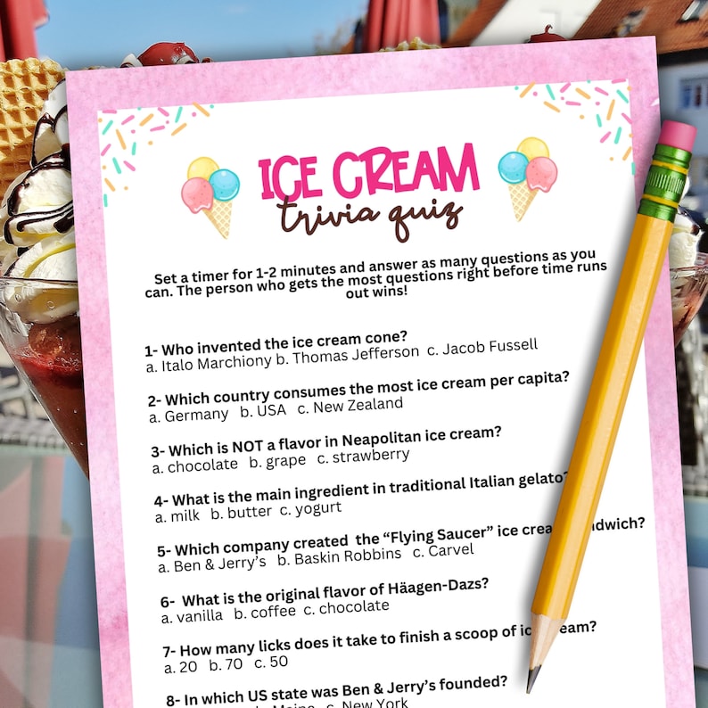 Ice Cream Trivia Quiz Questionnaire for Sweet National Dessert Games ...