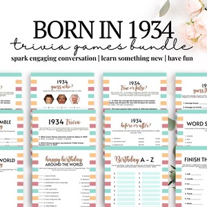 90th Birthday Party Games: 1934 Trivia Bundle (PDF) - Etsy