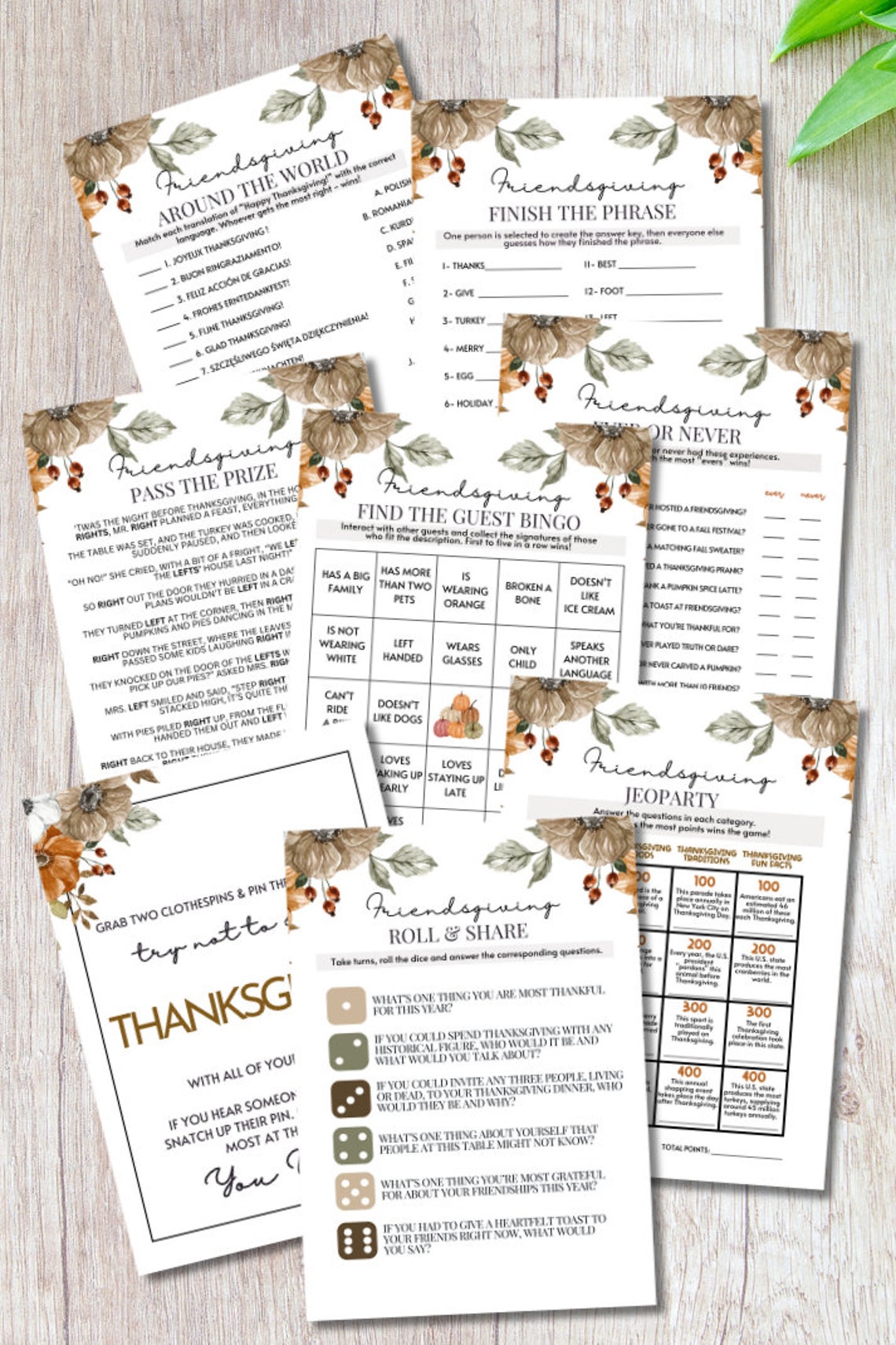Friendsgiving Party Game Bundle Minimalist Easy Fun for Thanksgiving ...
