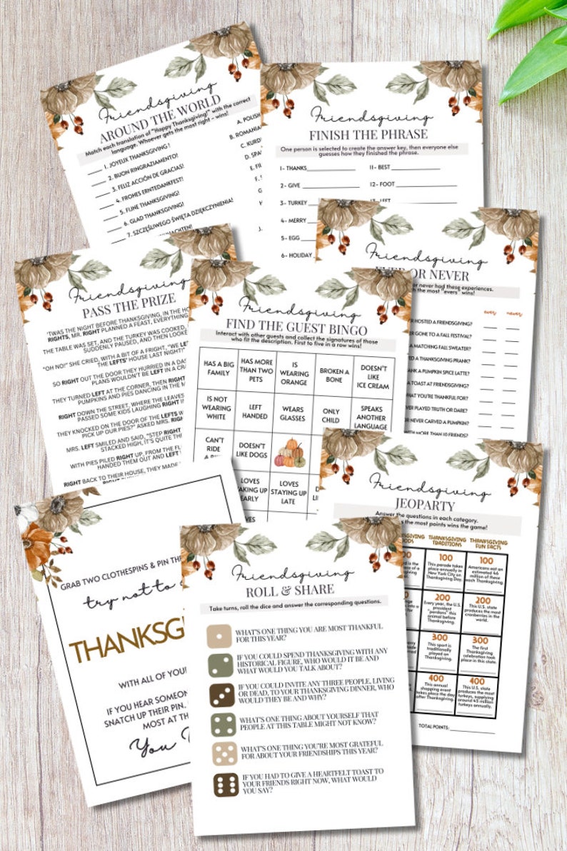 Friendsgiving Party Game Bundle Minimalist Easy Fun for Thanksgiving ...