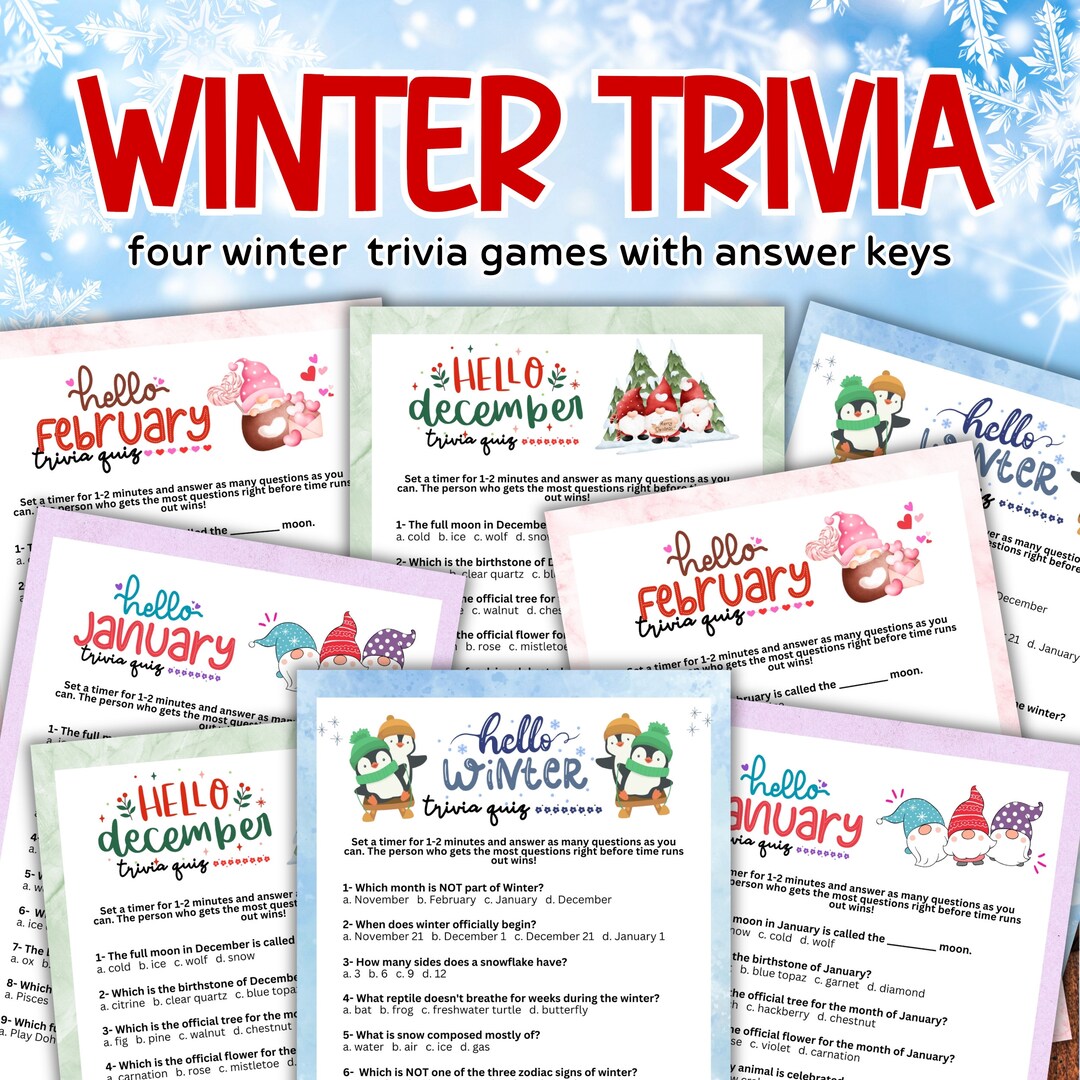 Winter Trivia Games Bundle of Printable Holiday Party Snow Day Vacation ...