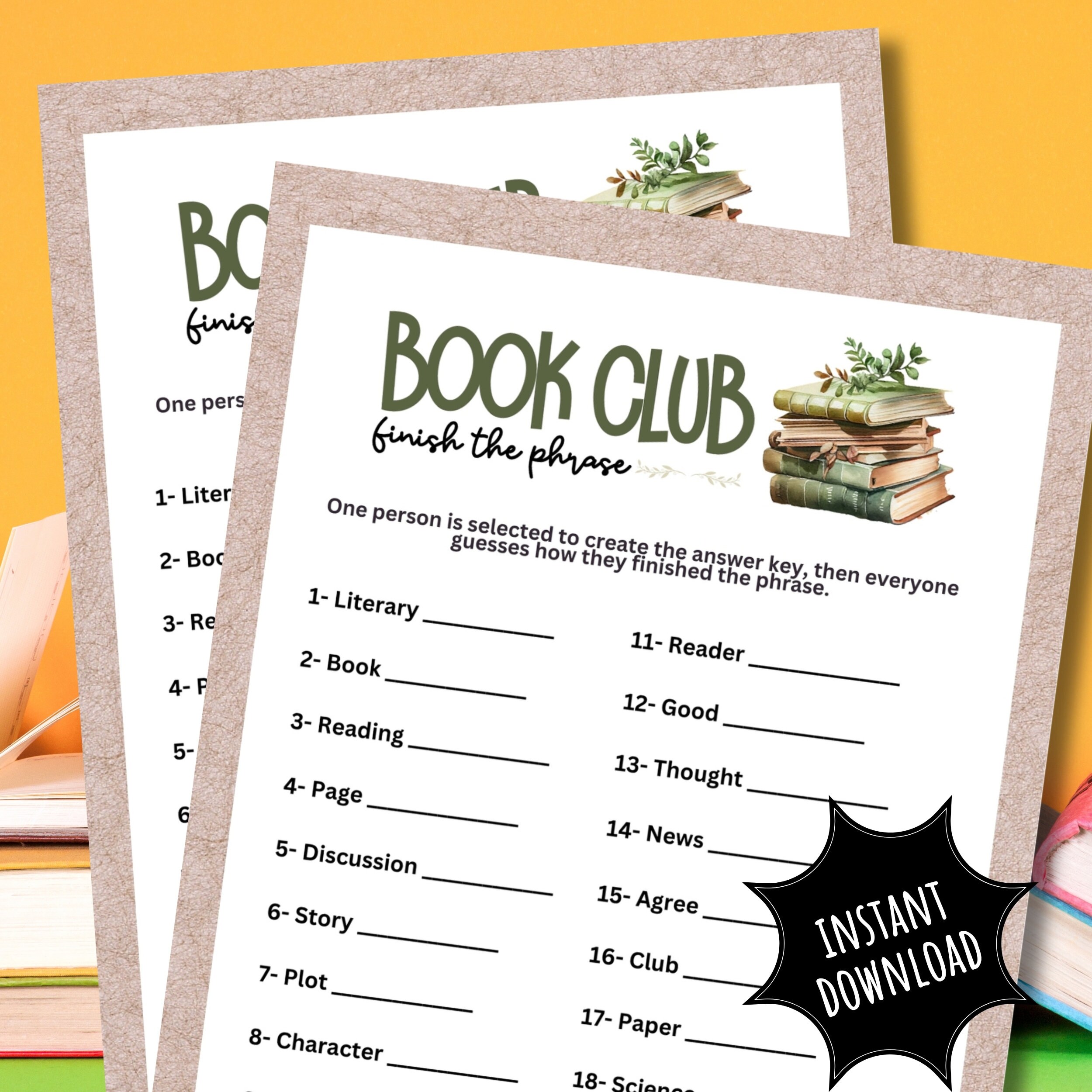 Book Club Meeting Finish the Phrase Game Word Trivia Quiz for Avid ...